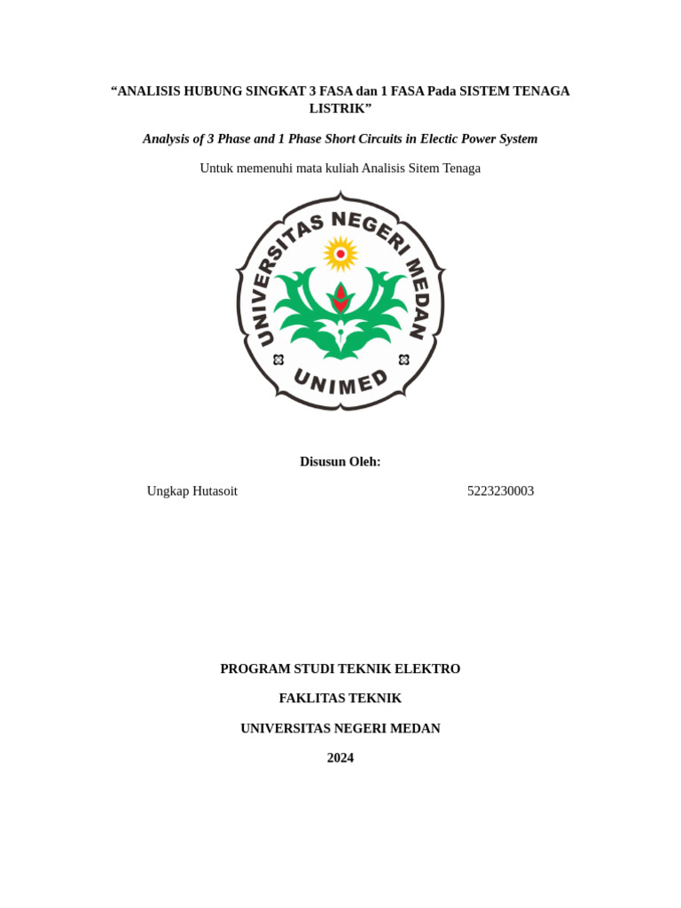 ANALISIS HUBUNG SINGKAT 3 FASA Dan 1 FASA Pada SISTEM TENAGA LISTRIK | PDF