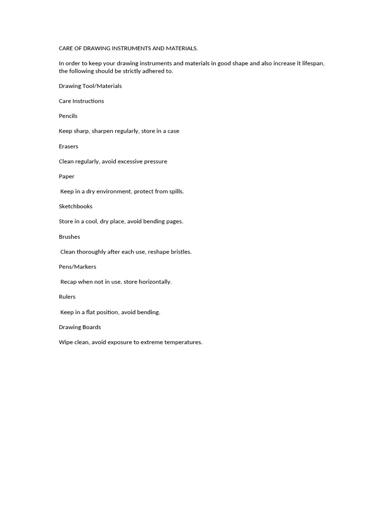 Essential Care for Drawing Tools | PDF
