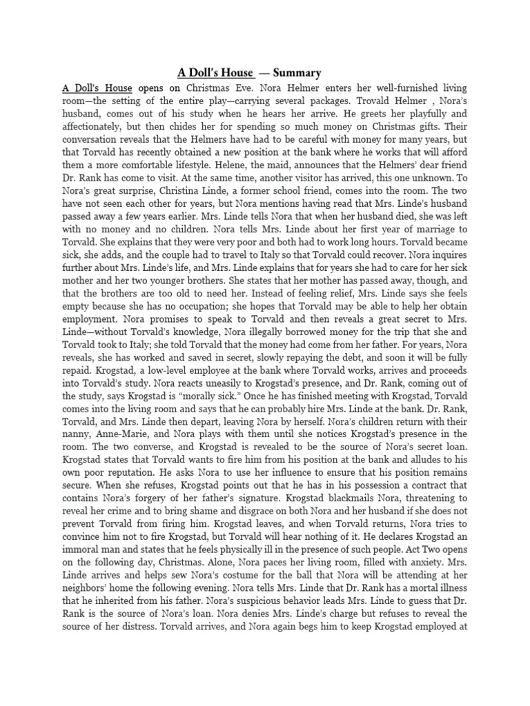 Summary of A Doll's House | PDF | A Doll's House