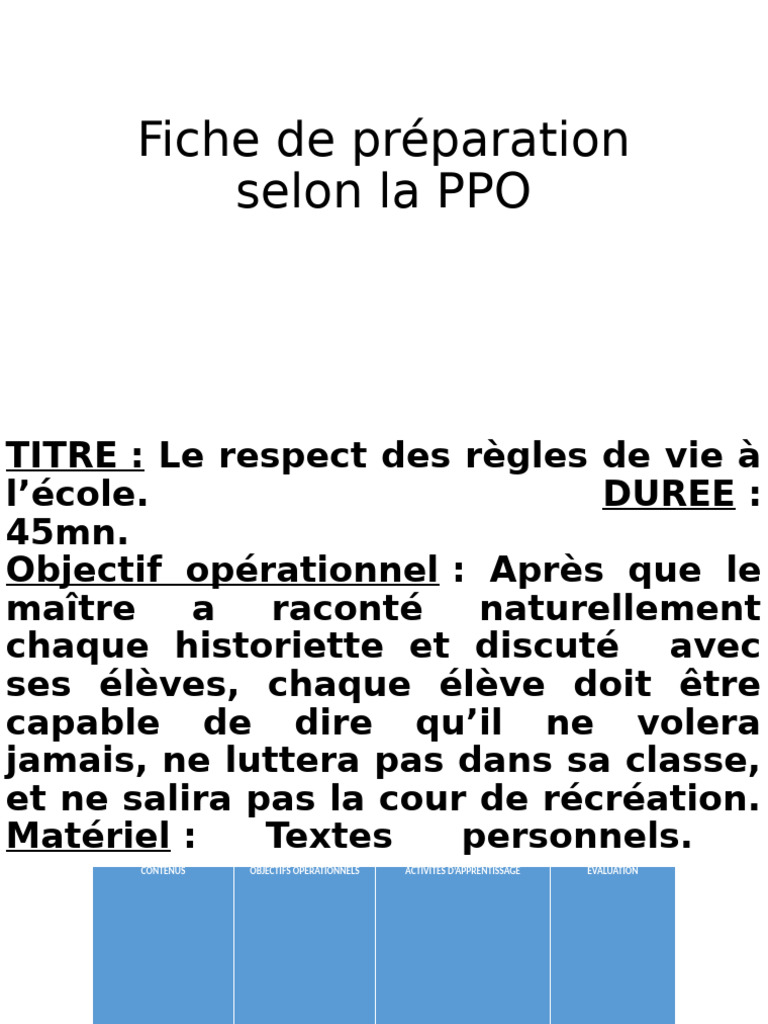 Fiche de Préparation Selon La PPO | PDF