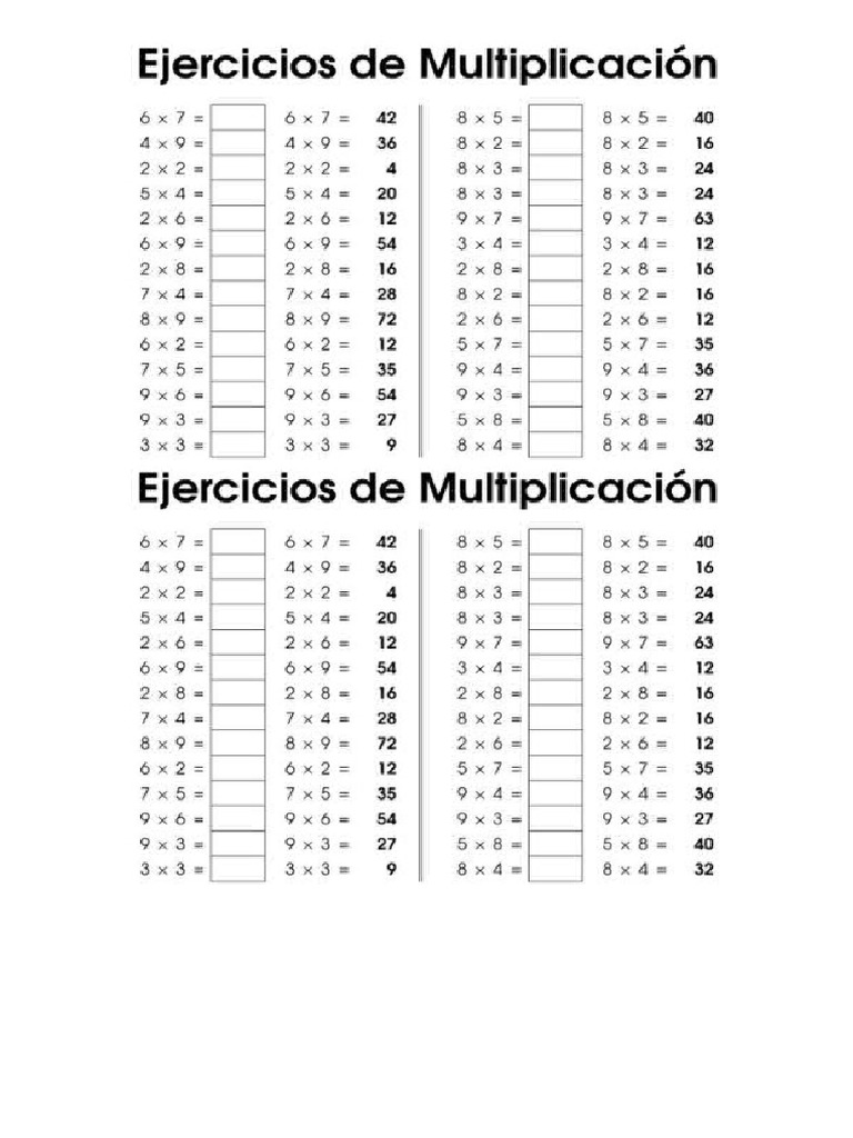 Ejercicios de Multipliccion | PDF