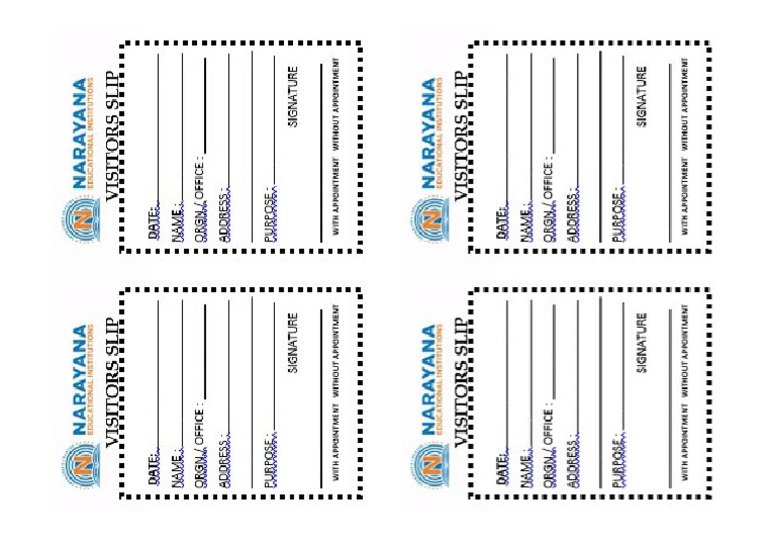 Visitors Slips 4 Per A4 | PDF