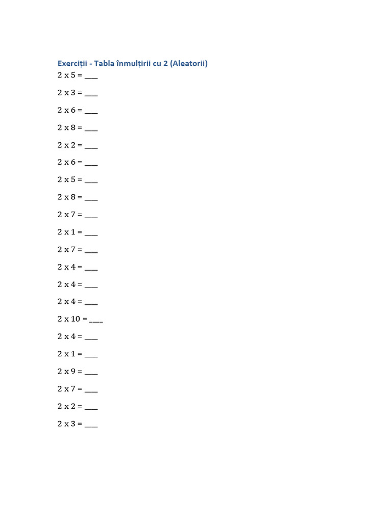Exercitii Tabla Inmultirii Cu 2 Aleatorii | PDF