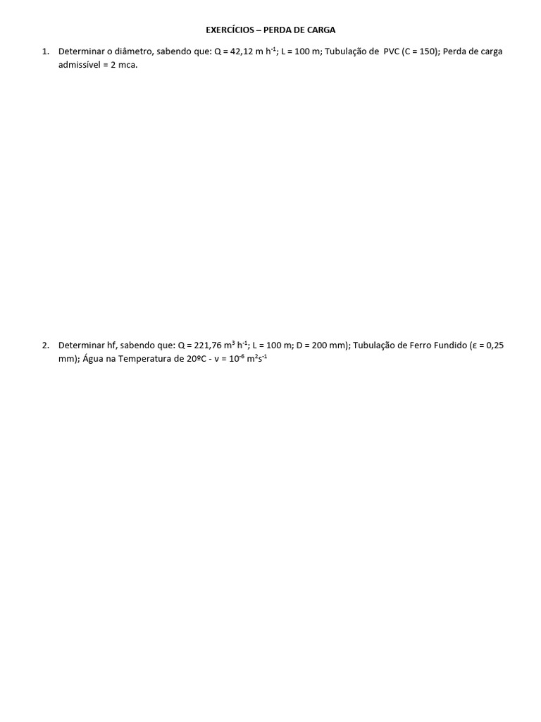 Exercicios Perda de Carga - Responder | PDF