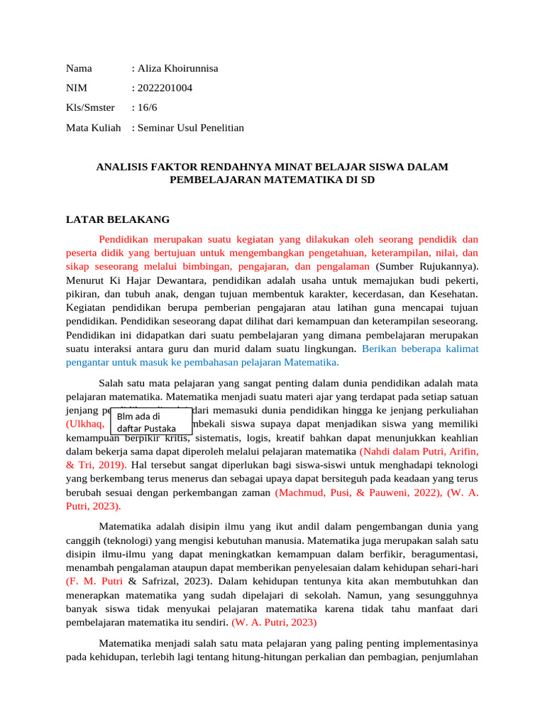 Tugas Latar Belakang Aliza-1 - Aliza Khoirunnisa | PDF