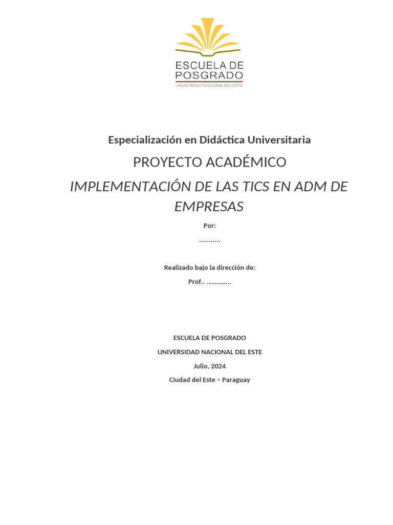 Plantilla Proyecto Educativo CEDU (10) Implementación de Las Tics en Adm de Empresas | PDF ...