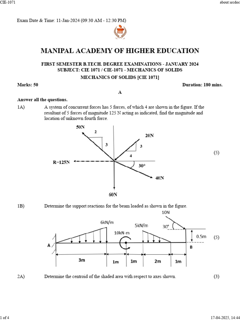 CIE-1071 Mechanics of Solids-2 | PDF | Young's Modulus | Mechanical Engineering