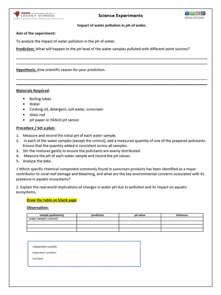 Experiment 9 - Impact of Water Pollution | PDF