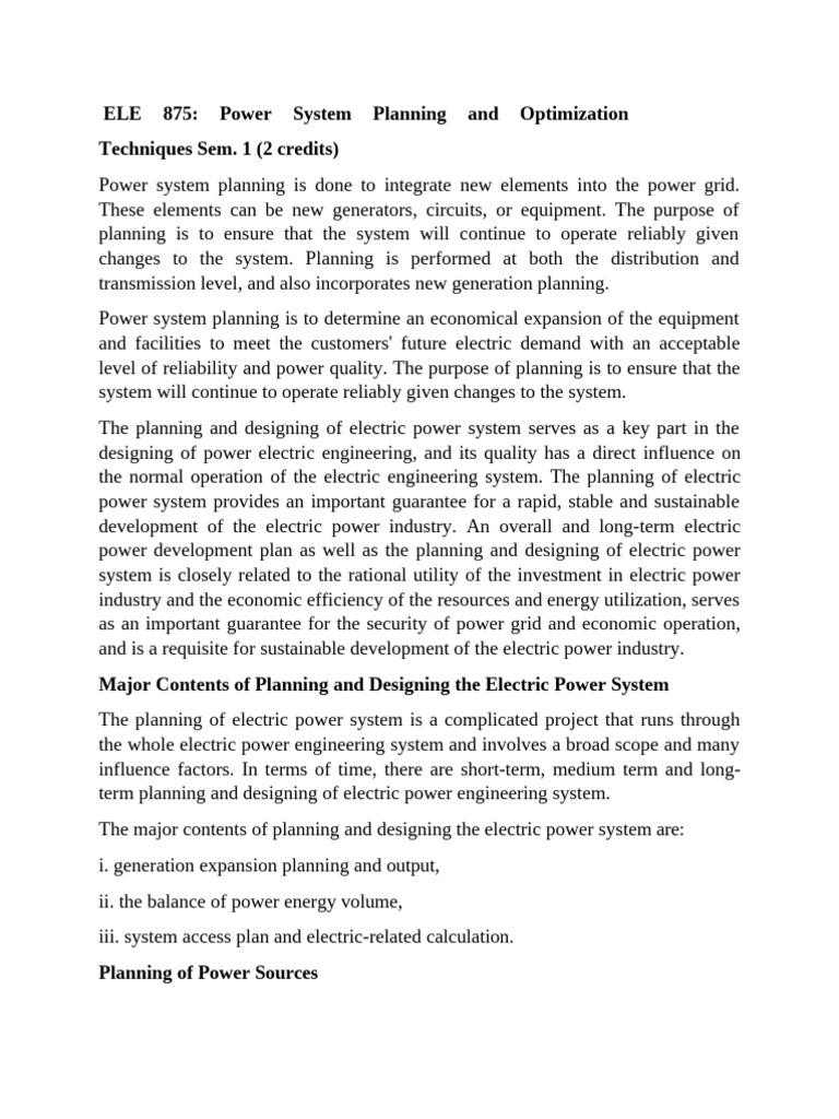 ELE 875 Power System Planning and Optimization Techniques | PDF | Electric Power Distribution ...