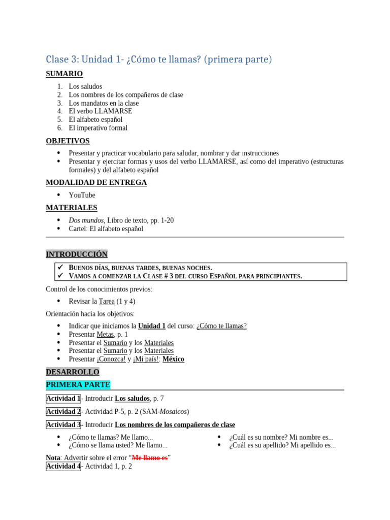 Clase 3: Saludos y el verbo Llamarse | PDF | Alfabeto | Idiomas