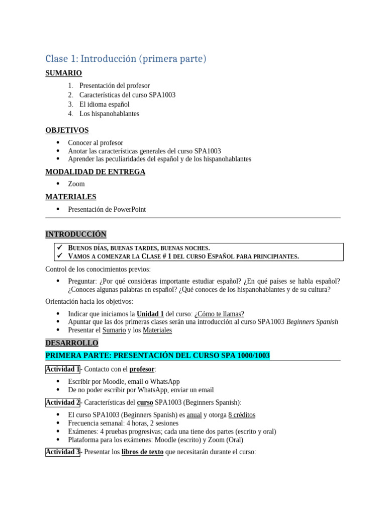 Beginners Spanish Class 1 | PDF | Lengua española | Lingüística