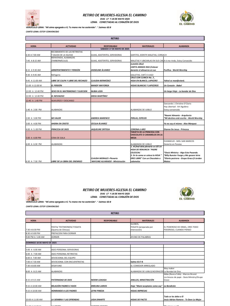Programa Retiro de Mujeres IGLESIA EL CAMINO - MAYO 2025 | PDF | Contenido bíblico