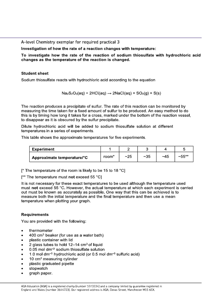 AQA A Level Chemistry Required Practical 3 | PDF