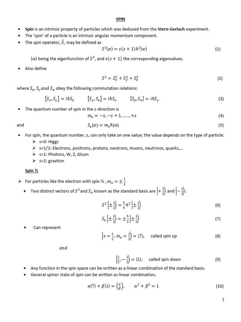 Phy 401 Note 4 - Spin | PDF | Spin (Physics) | Elementary Particle