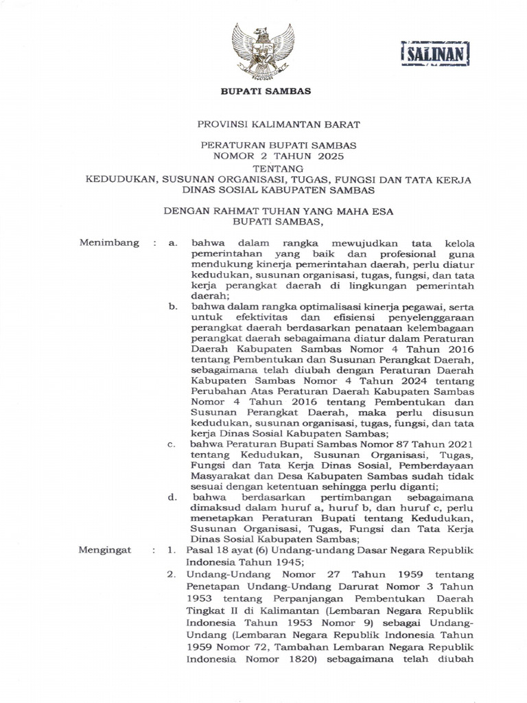 Perbup Dinas Sosial 2025 | PDF