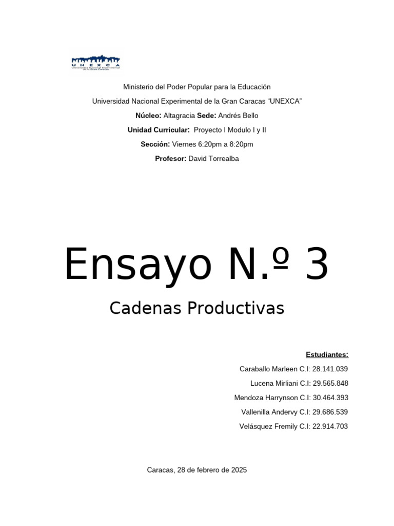 ENSAYO CADENAS PRODUCTIVAS - Velásquez Fremily | PDF | Sustentabilidad ...