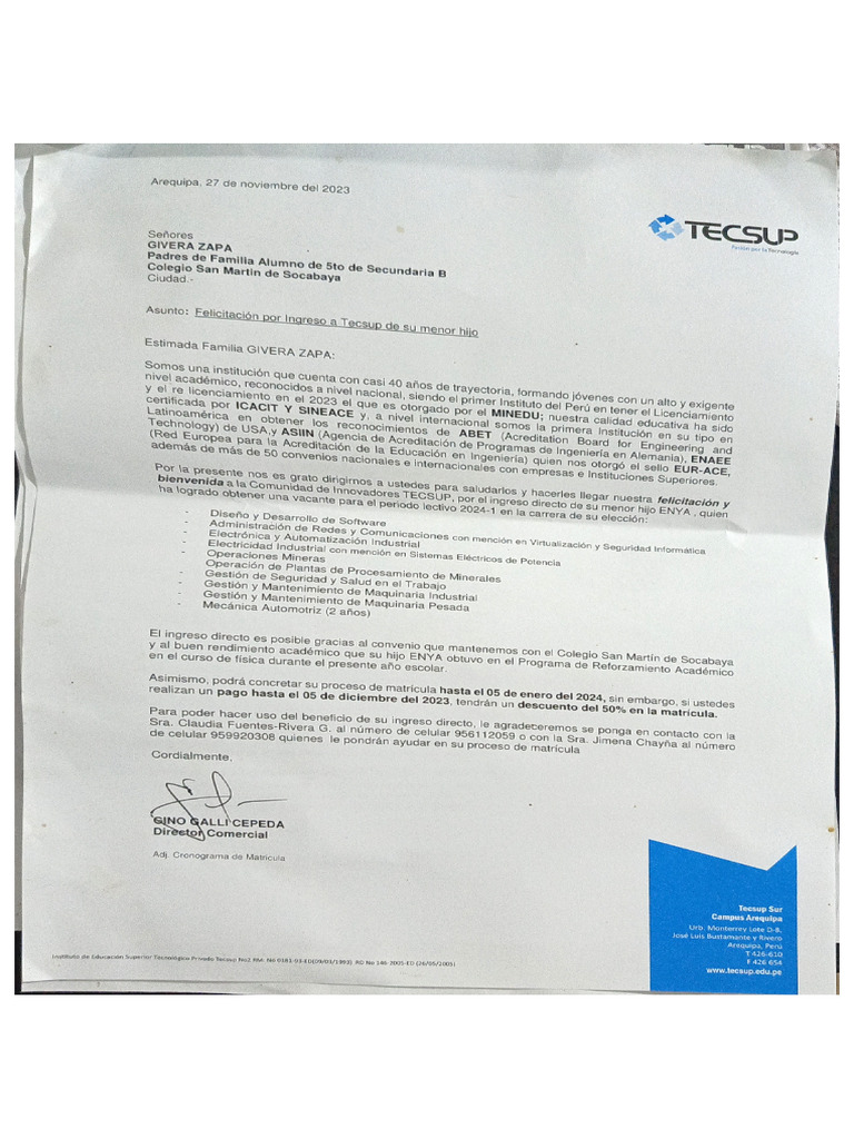 Ingreso Tecsup | PDF