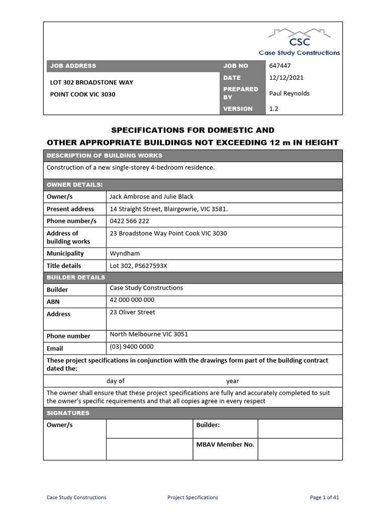 Tab 4 - Broadstone Way Specifications_Entire v1.2 | PDF | Door ...