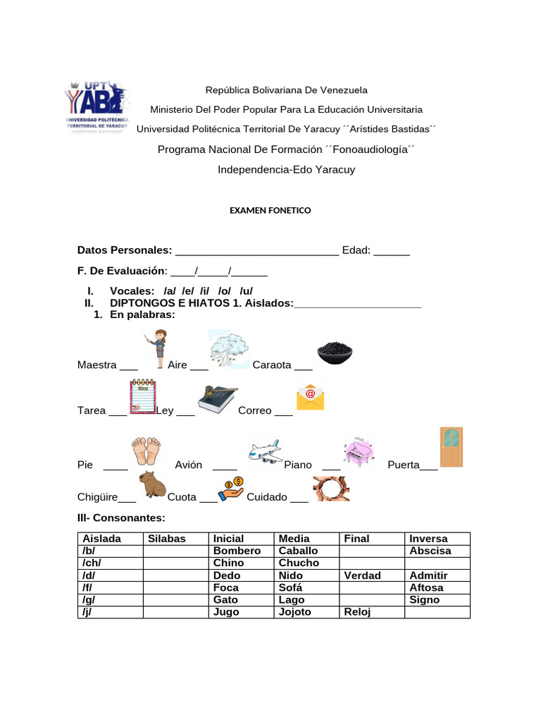 Examen de Fonética en Fonoaudiología | PDF | Fonética