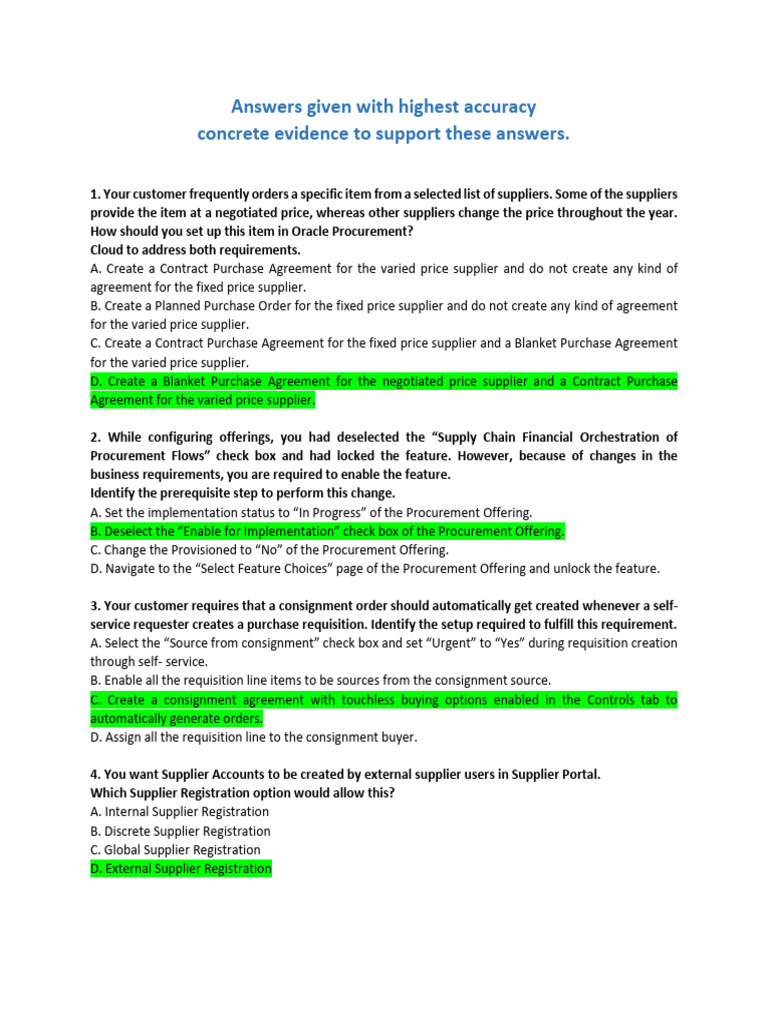 Oracle Procurement Dumps + Skill Set + Sample Questions+ Important ...