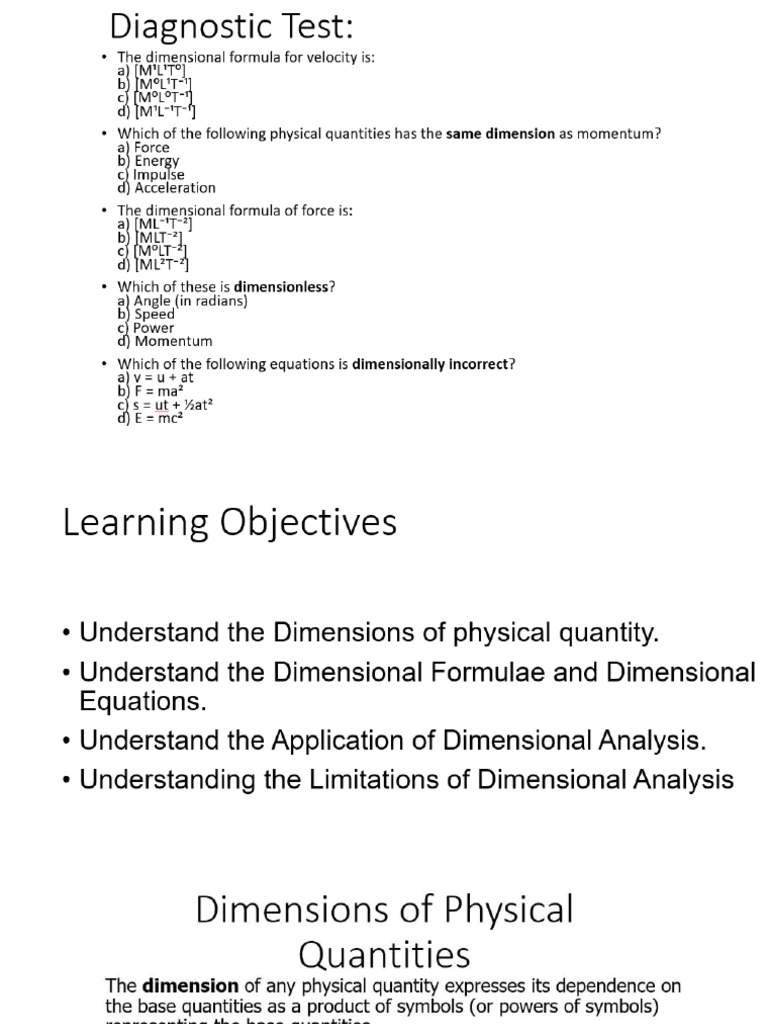 Ch 1 Class Work 3 Dimensions of Physical Quantities | PDF