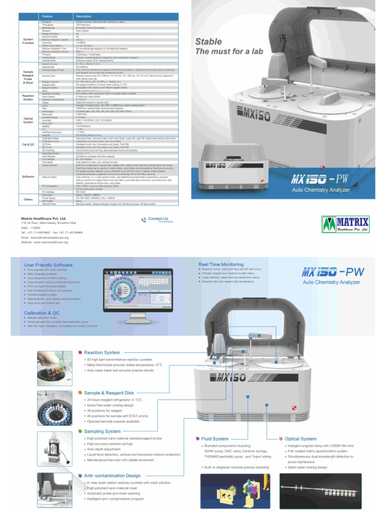 Fully Automated Biochemistry Analyzer Matrix Mx 150 Pdf