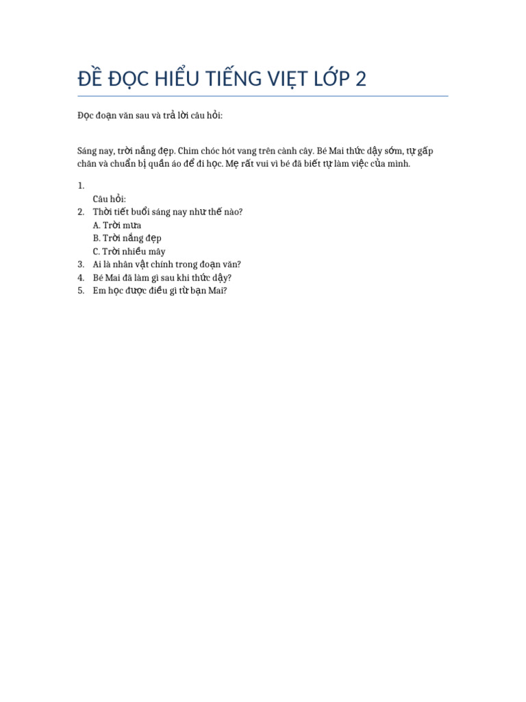 De Doc Hieu Tieng Viet Lop 2 | PDF