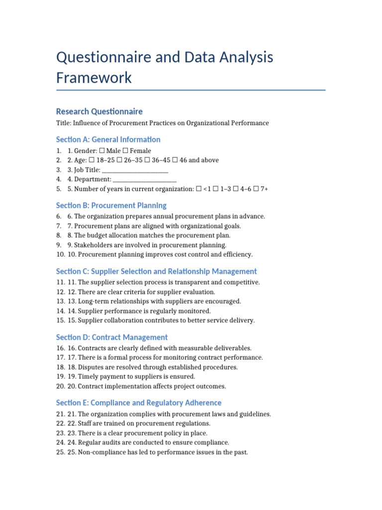 Questionnaire_and_Analysis_Framework | PDF | Social Psychology | Workplace