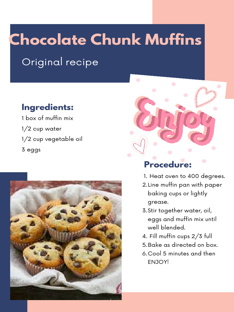 Pink Blue Modern Muffin Recipe Card | PDF