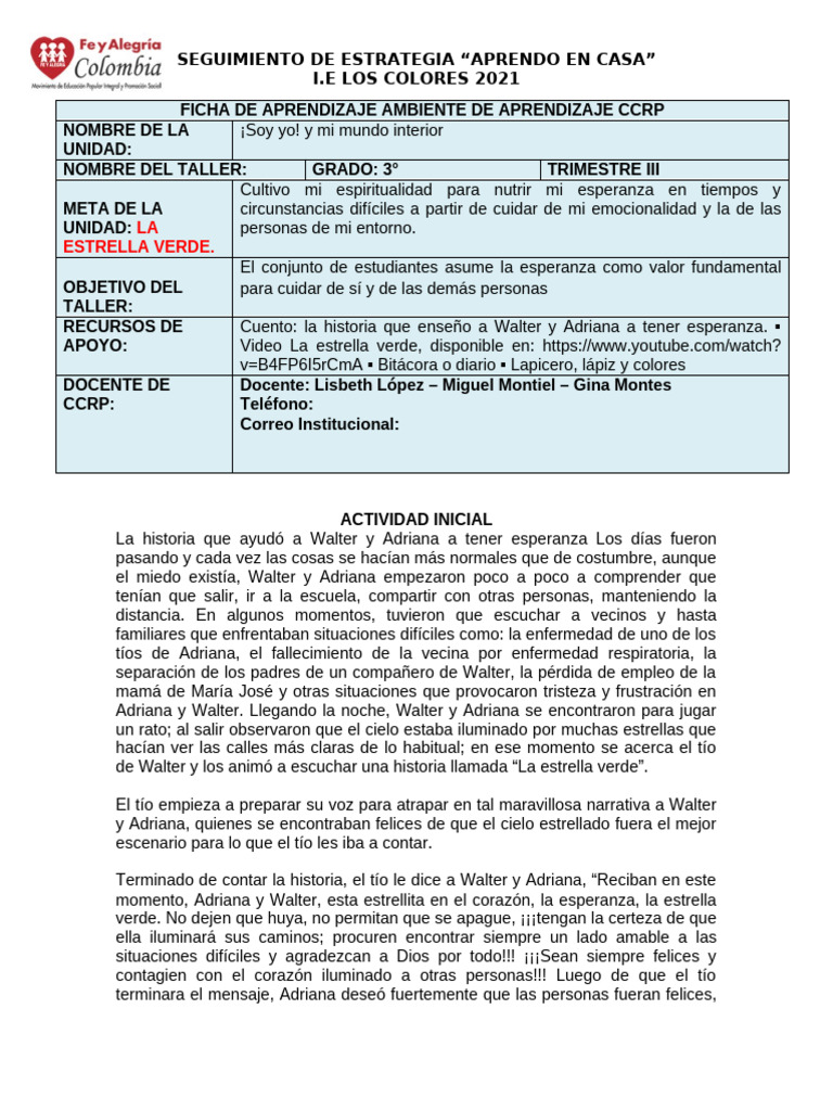 Guia CCRP Grado 3° Iii Trimestre 2 Ficha | PDF