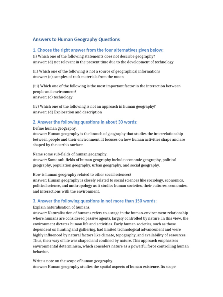 Human Geography: Key Concepts and Answers | PDF | Geography | Social ...