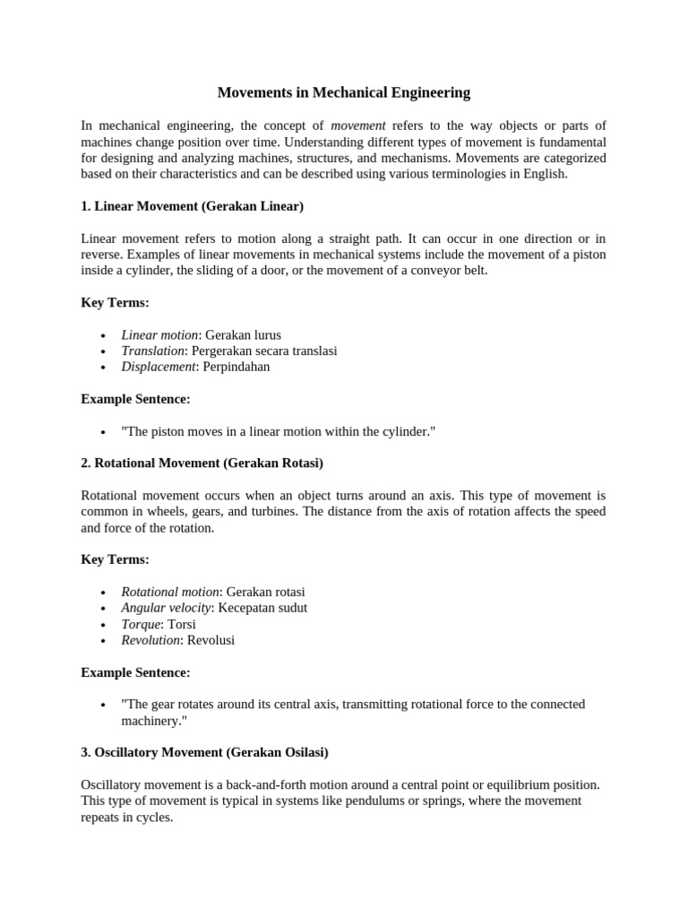 Movements in Mechanical Engineering | PDF | Oscillation | Rotation