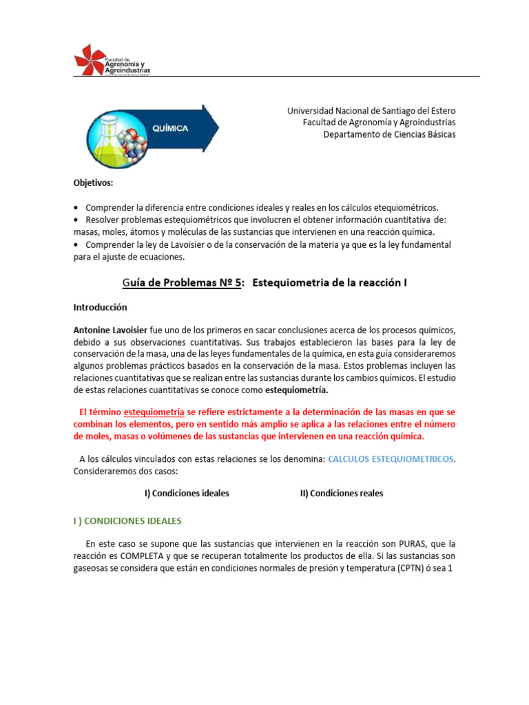 Guia de Problema N°5 Estequiometria de La Reacción I | PDF | Estequiometría | Ácido clorhídrico