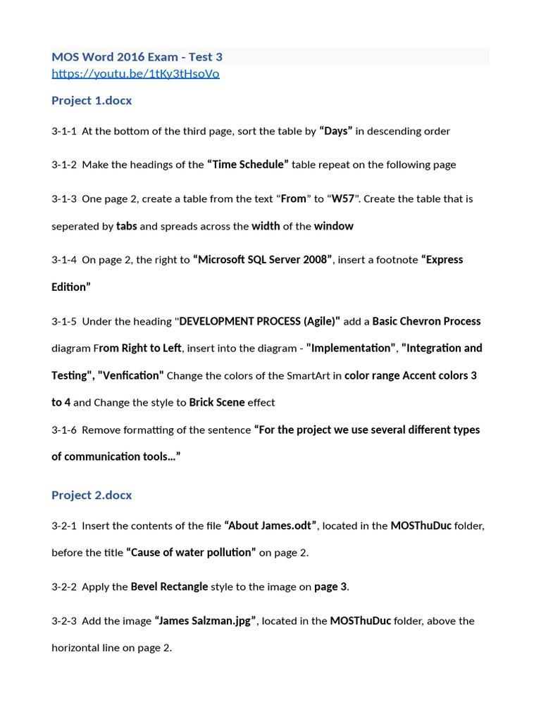 MOS Word 2016 Exam: Project Tasks Guide | PDF | Paragraph | Computing