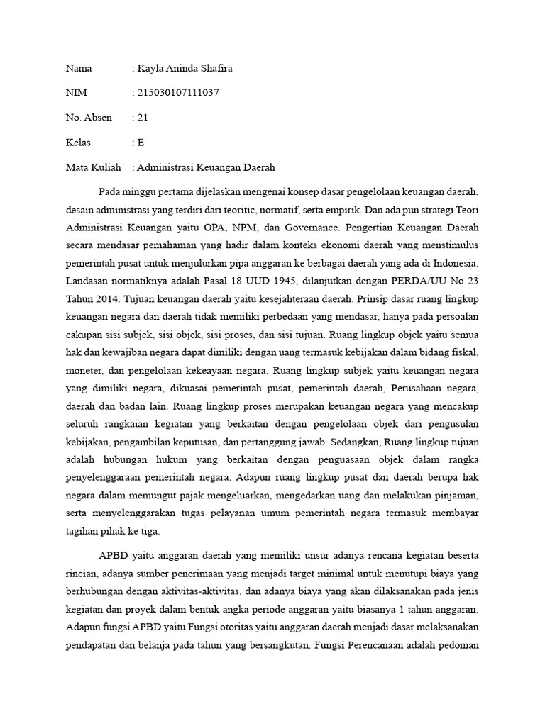 UTS Administrasi Keuangan Daerah | PDF