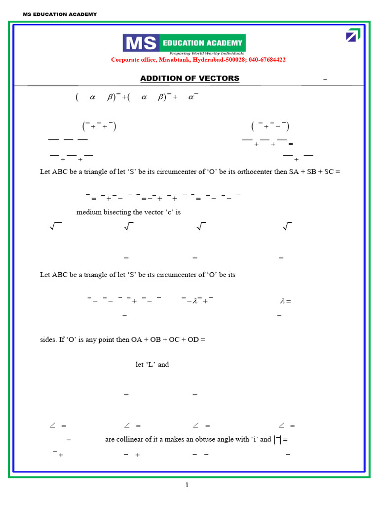 EAPCET_MATHS_ADDITION_OF_VECTORS_ASSIGNMENT_09_04_2025T1_FINAL | PDF ...