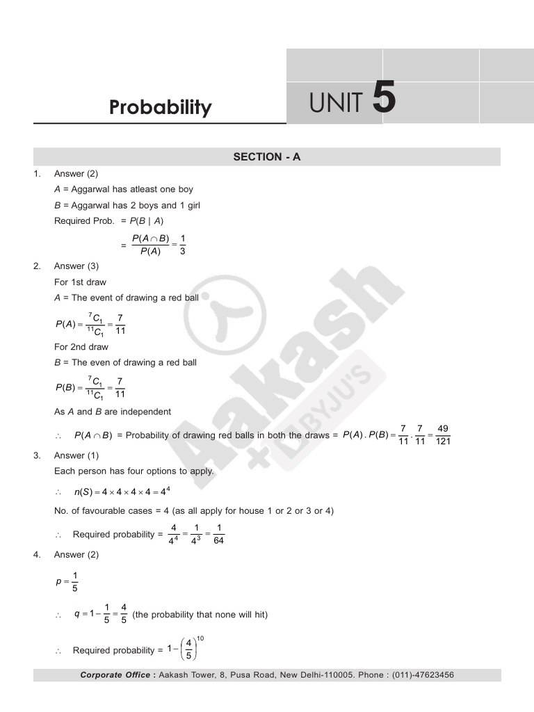 Probability: Section - A | PDF | Measure Theory | Applied Mathematics