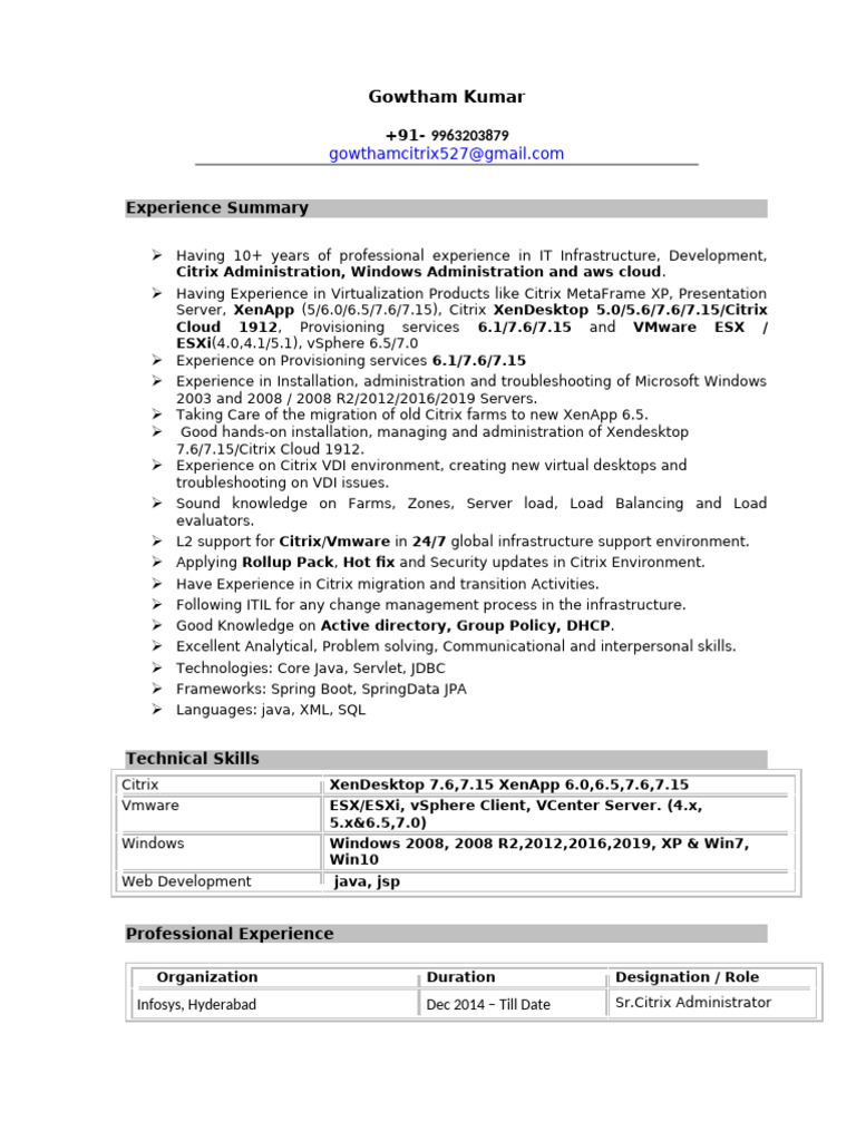 Go WTH Am Citi RX Resume | PDF | Citrix Systems | Desktop Virtualization