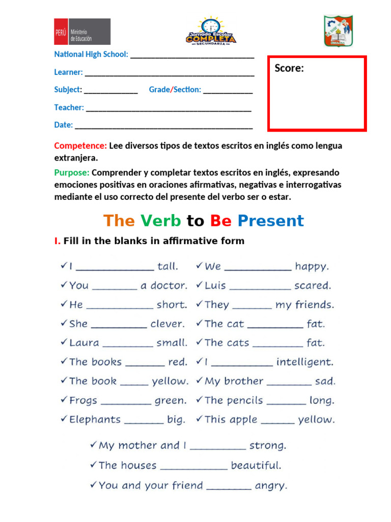 The Verb To Be Present | PDF