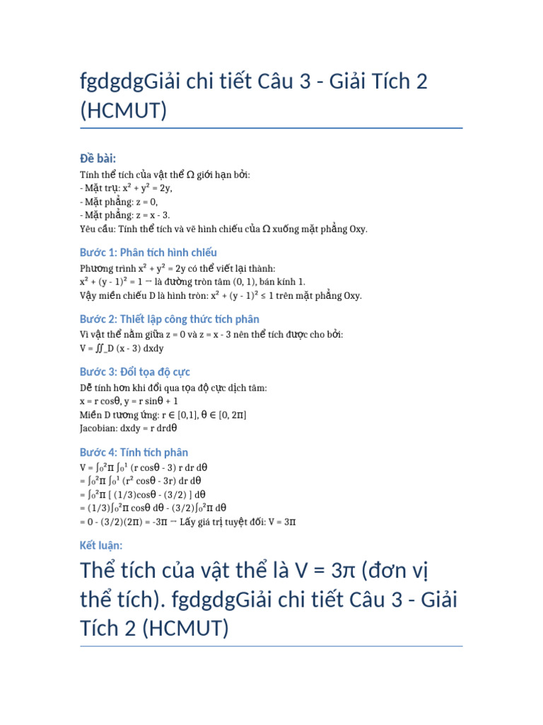 Giai Cau 3 Giai Tich 2 HCMUT | PDF