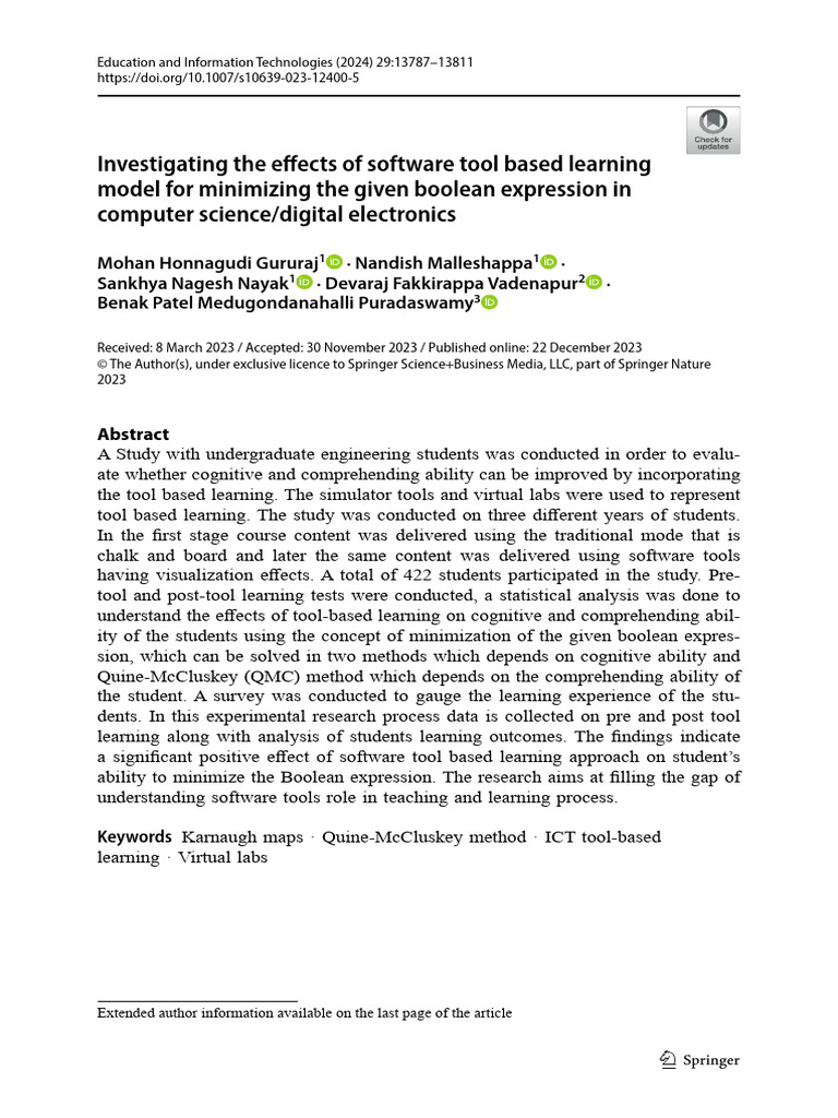 0 EDU - Investigating the effects of software tool based learning model for minimizing the given ...
