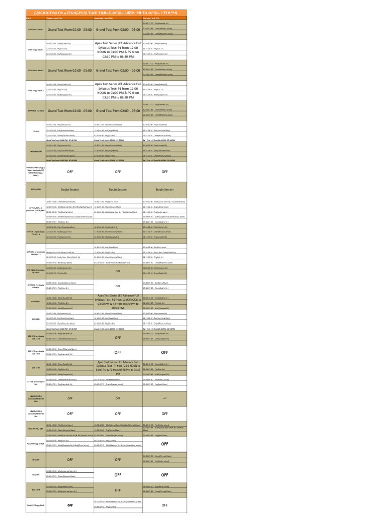 Time Table - April 15th, 2025 To April 17th, 2025 | PDF