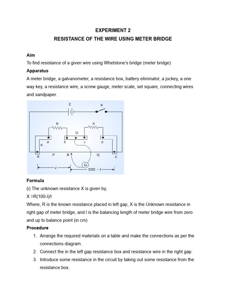 Resistance of The Wire Using Meter Bridge | PDF | Electrical Engineering | Electricity