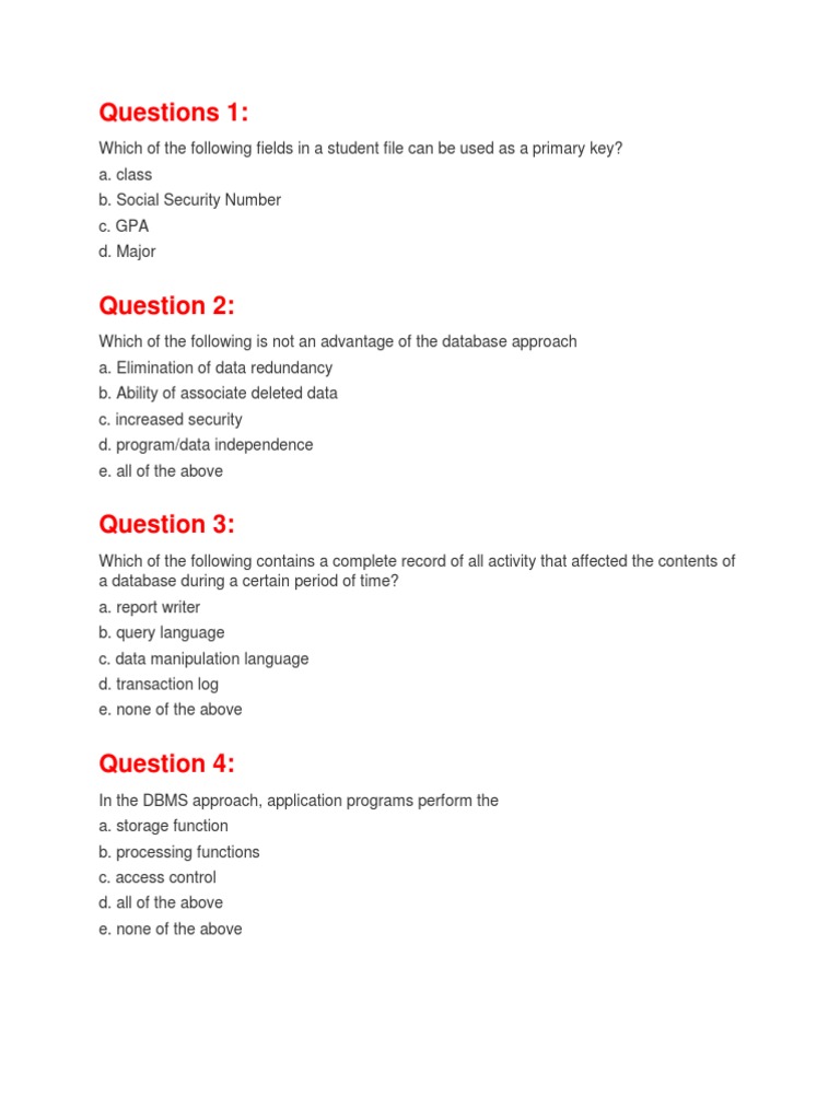 Questions 1 | PDF | Databases | Object (Computer Science)