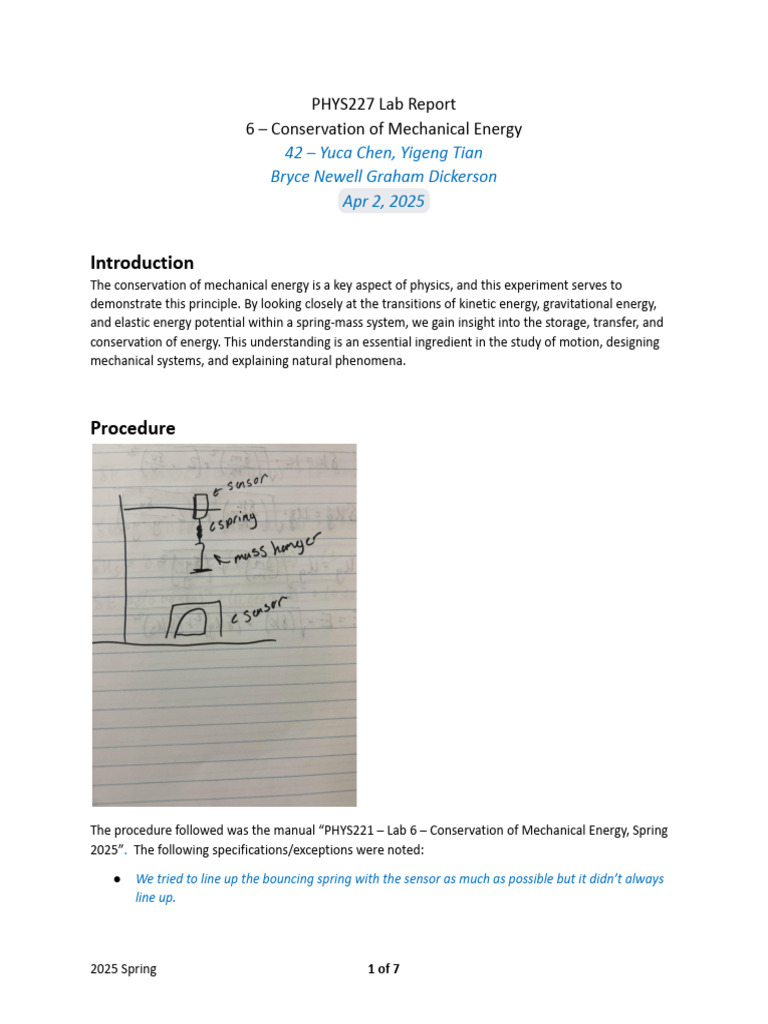Mechanical Energy Conservation Lab Report | PDF | Force | Theoretical ...