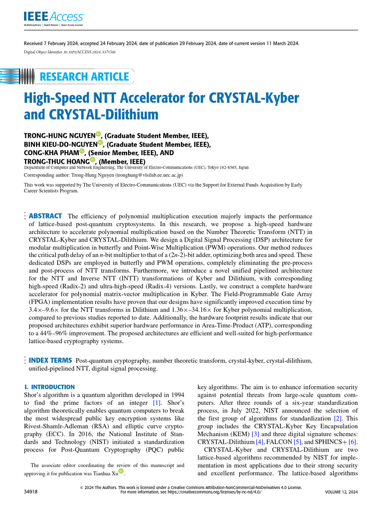 High-Speed NTT Accelerator For CRYSTAL-Kyber and CRYSTAL-Dilithium ...