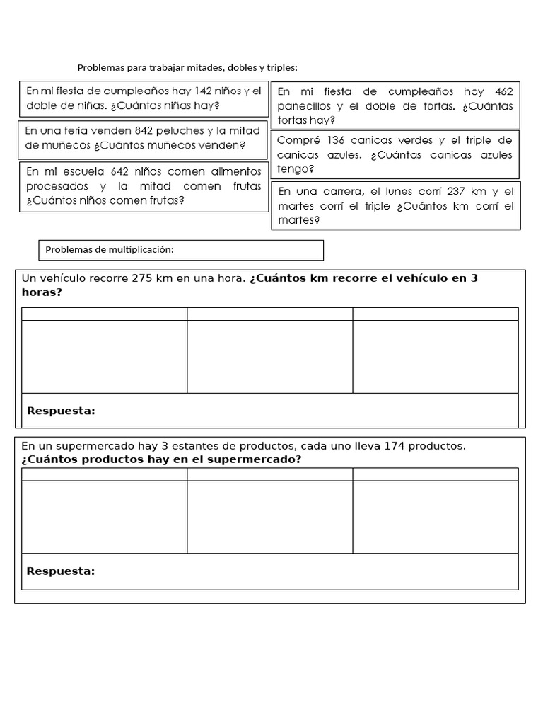 Problemas de mitades y multiplicación | PDF