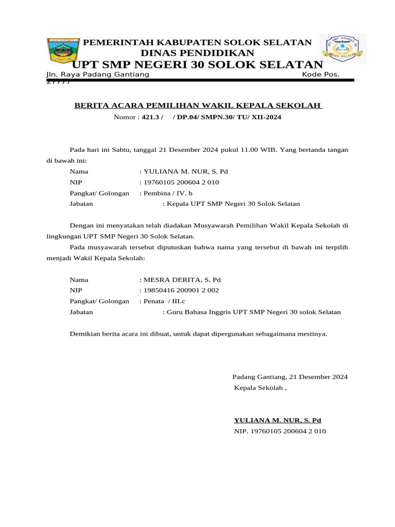 Berita Acara Pemilihan Wakil | PDF