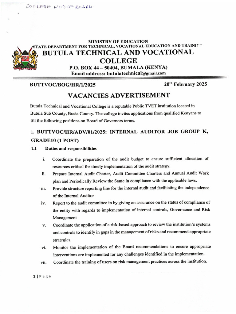 Butula TVC Vacancies | PDF