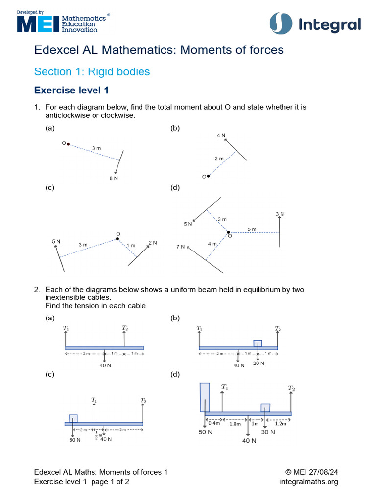 Edexcel AL Mathematics: Moments of Forces: Section 1: Rigid Bodies | PDF